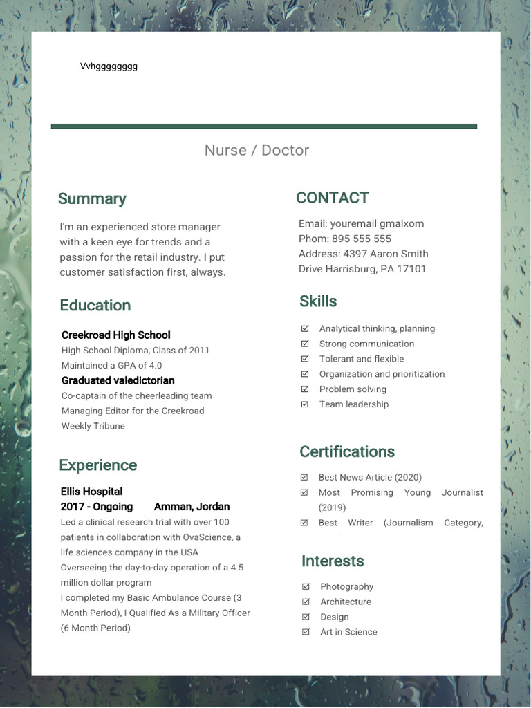 Summar y Contact: Nur Se/doct or | PDF