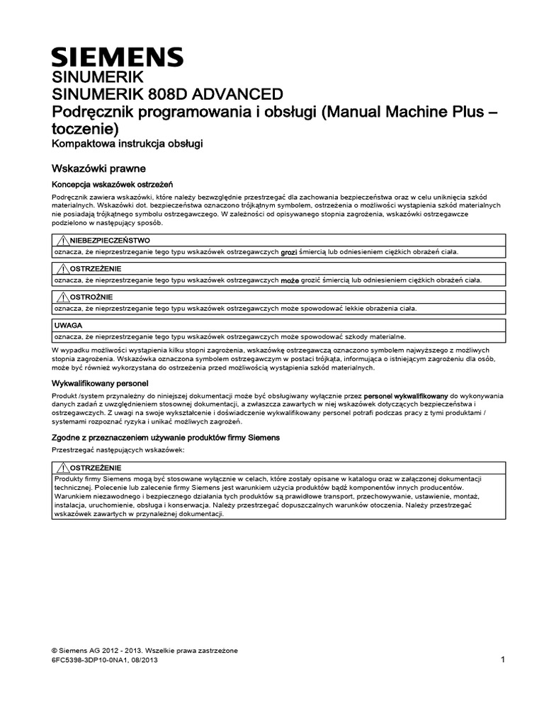 SINUMERIK 808D ADVANCED MMP 082013 Pol | PDF