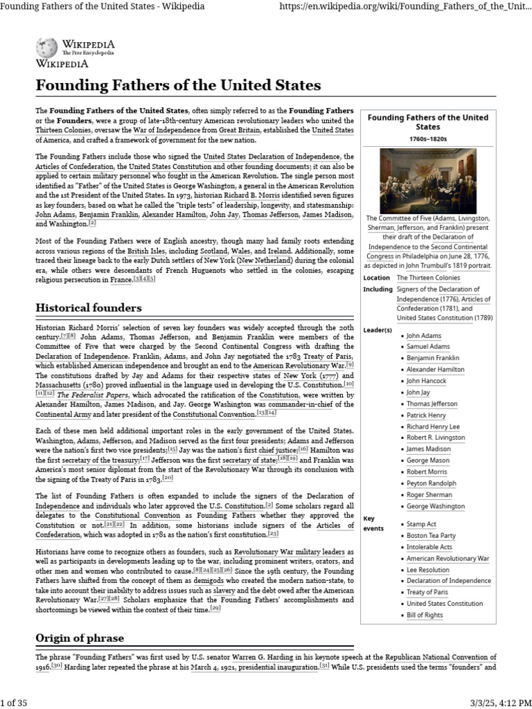 Founding Fathers of The United States - Wikipedia | PDF | Founding ...