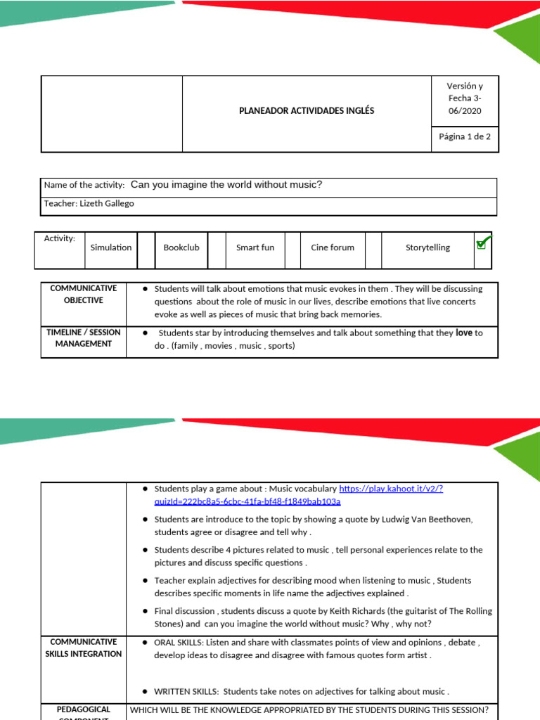 Inglés 03-03-2020 SS A1 - A2 Can You Imagine World Without Music | PDF ...