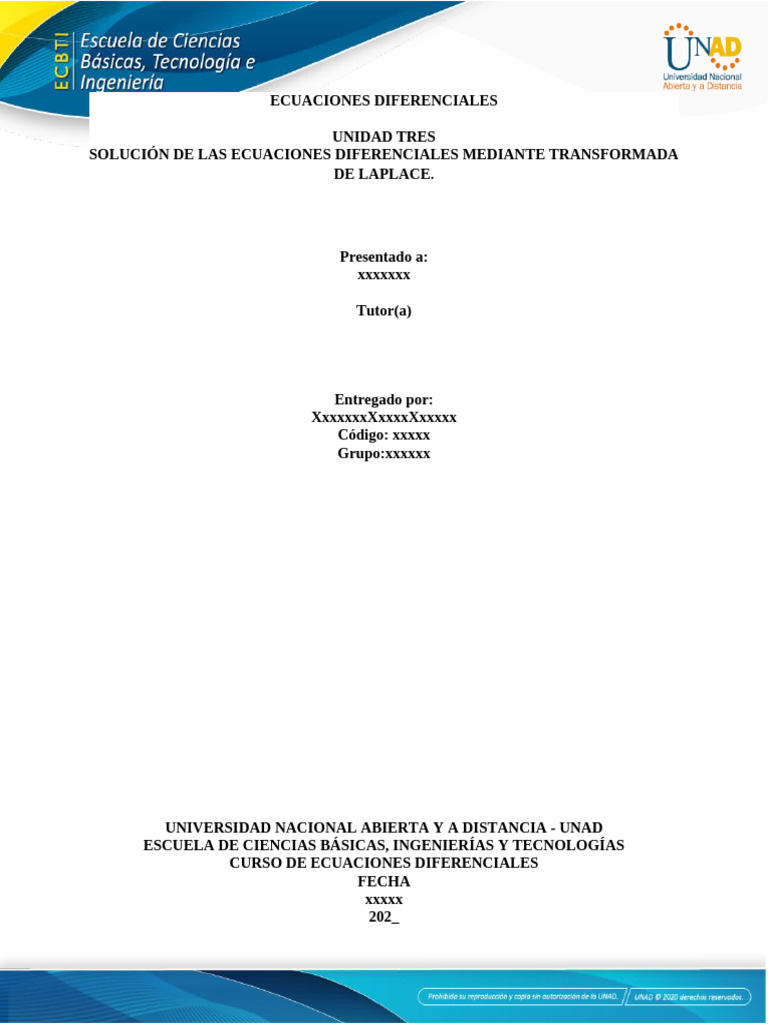 Anexo 5 - Plantilla Entrega Tarea 3 | PDF | Ecuaciones | Transformada de Laplace