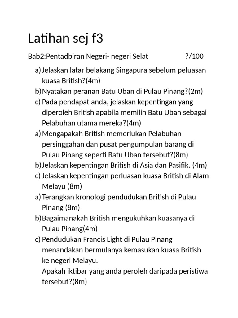 Latihan sej f3 | PDF