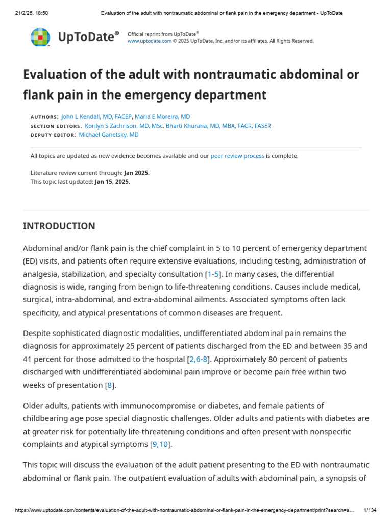 Evaluation of The Adult With Nontraumatic Abdominal or Flank Pain in ...