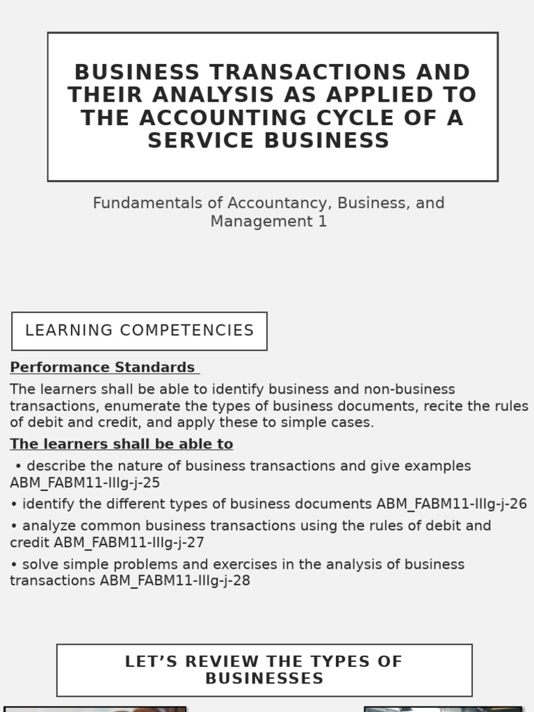 Analyzing Service Business Transactions | PDF | Debits And Credits ...