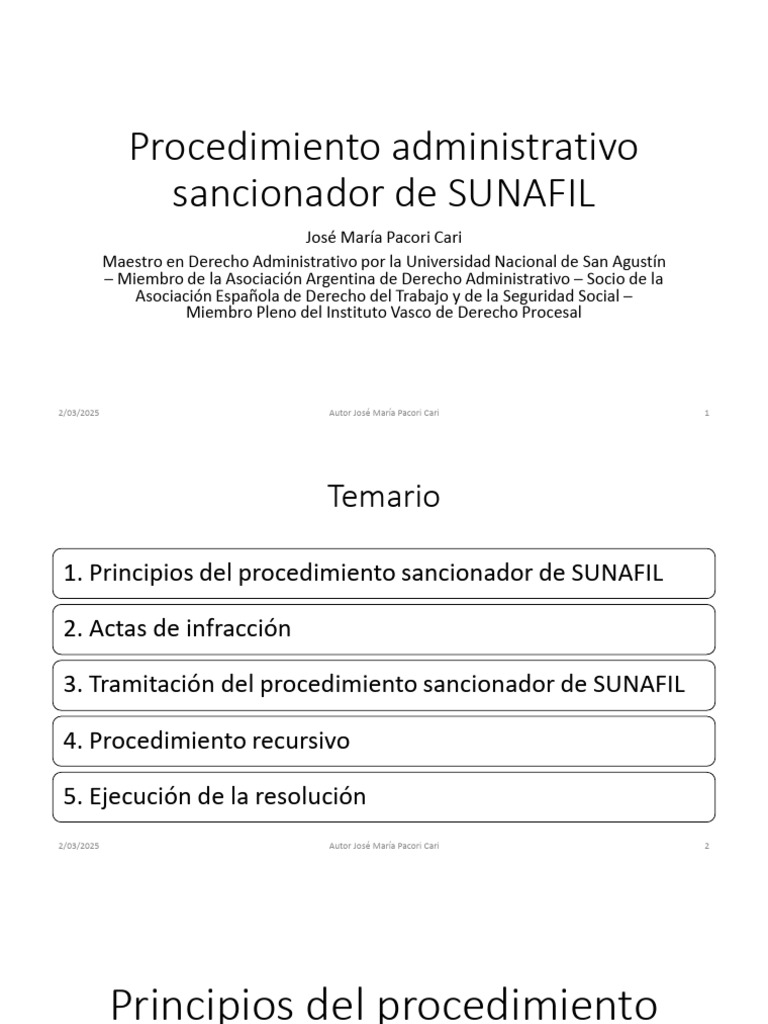 Procedimiento Administrativo Sancionador de Sunafil - Diapositivas - Autor José María Pacori ...