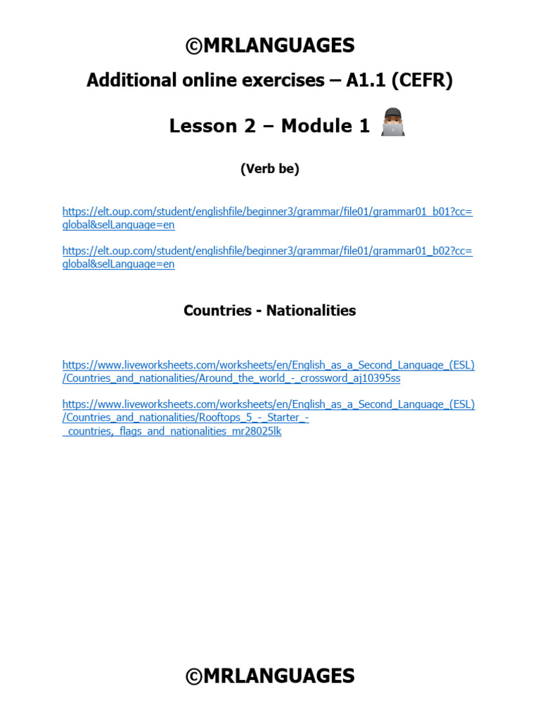 Additional Online Exercises - EC A1.1 - Lesson 2 - Module 1 | PDF