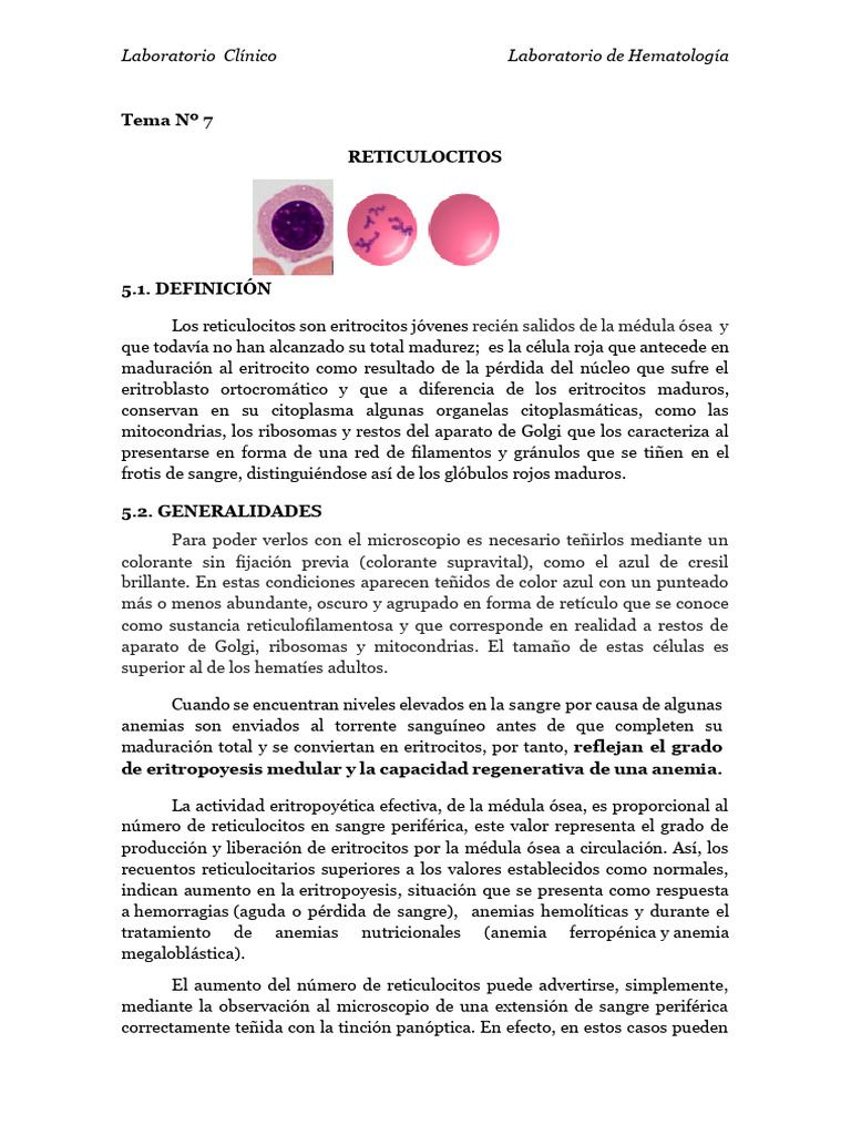 Tema #7 Reticulocitos | PDF | Sangre | Tejido (biología)