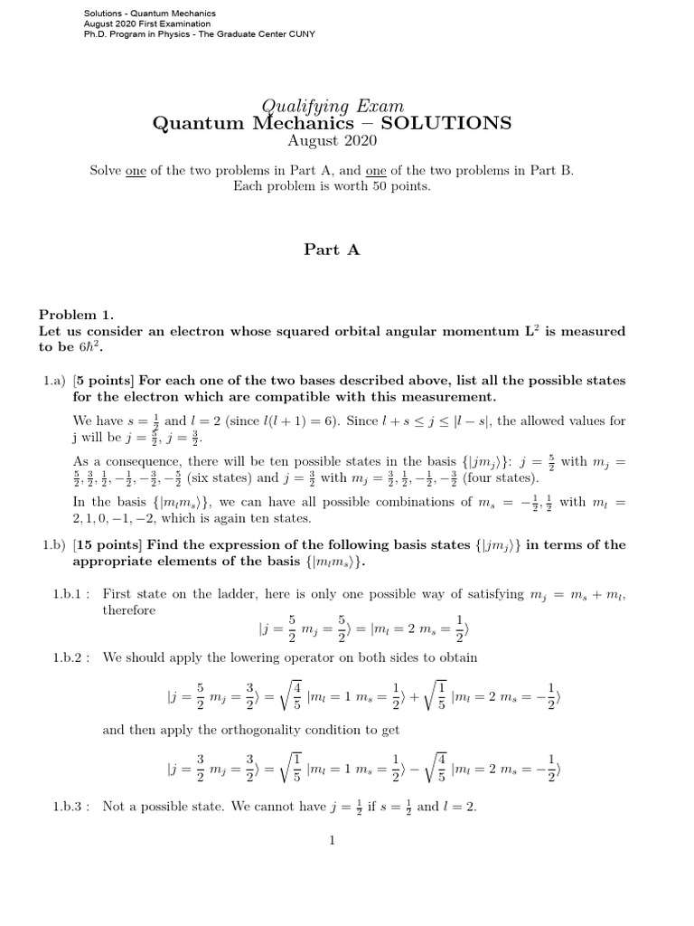Solutions Quantum Mechanics Aug 2020 Thru Aug 2023 DM Final | PDF | Perturbation Theory (Quantum ...
