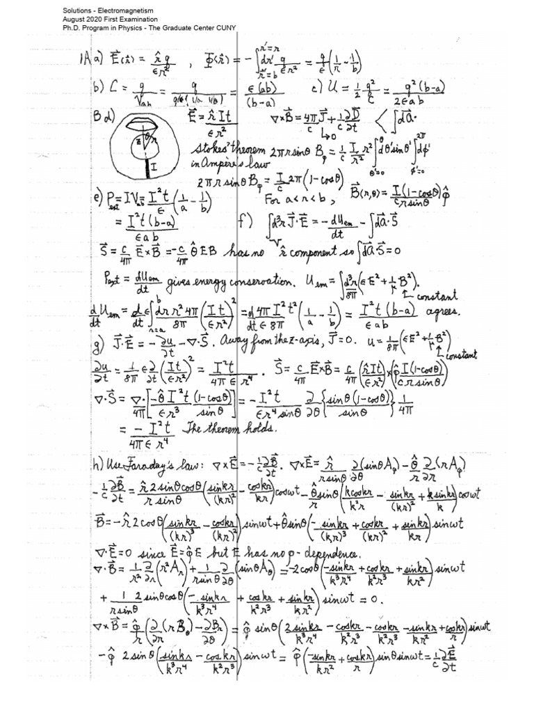 E&M Solutions for PhD Exams at CUNY | PDF | Electromagnetism | Electric Field