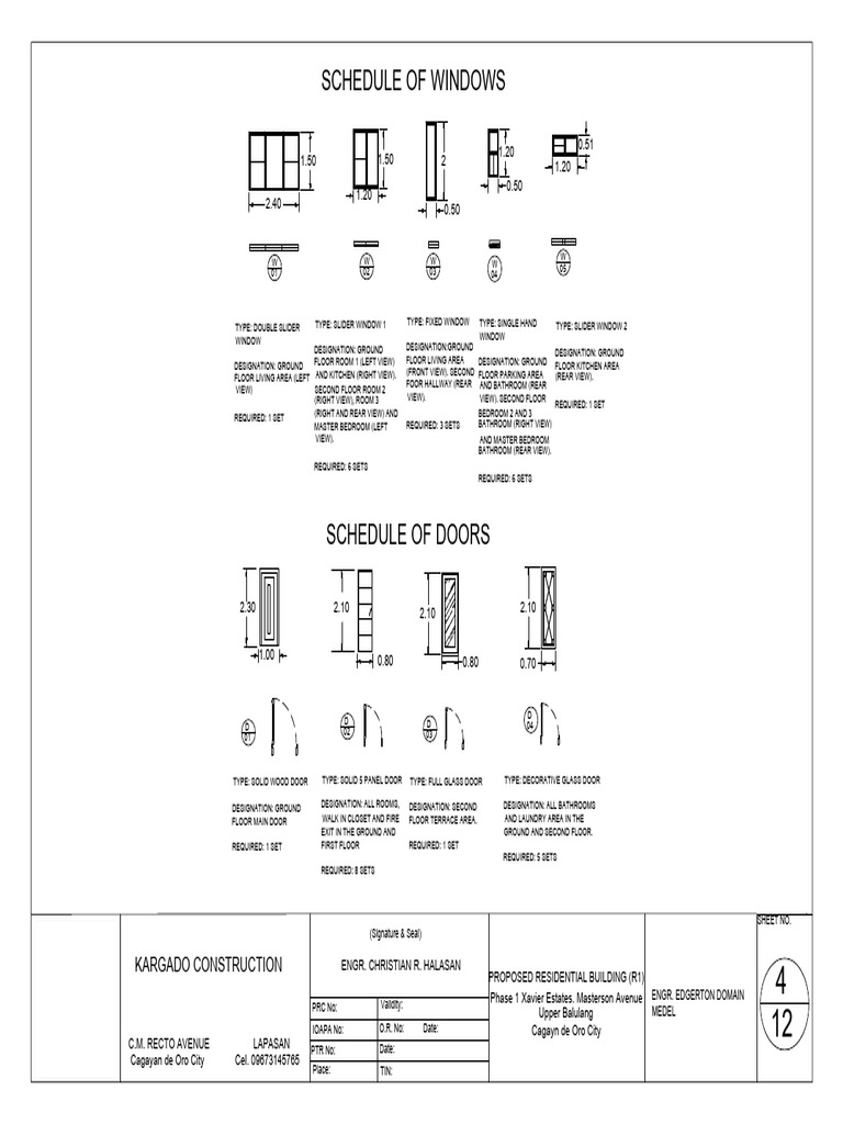 Schedule of Doors & Windows | PDF | Window | Door