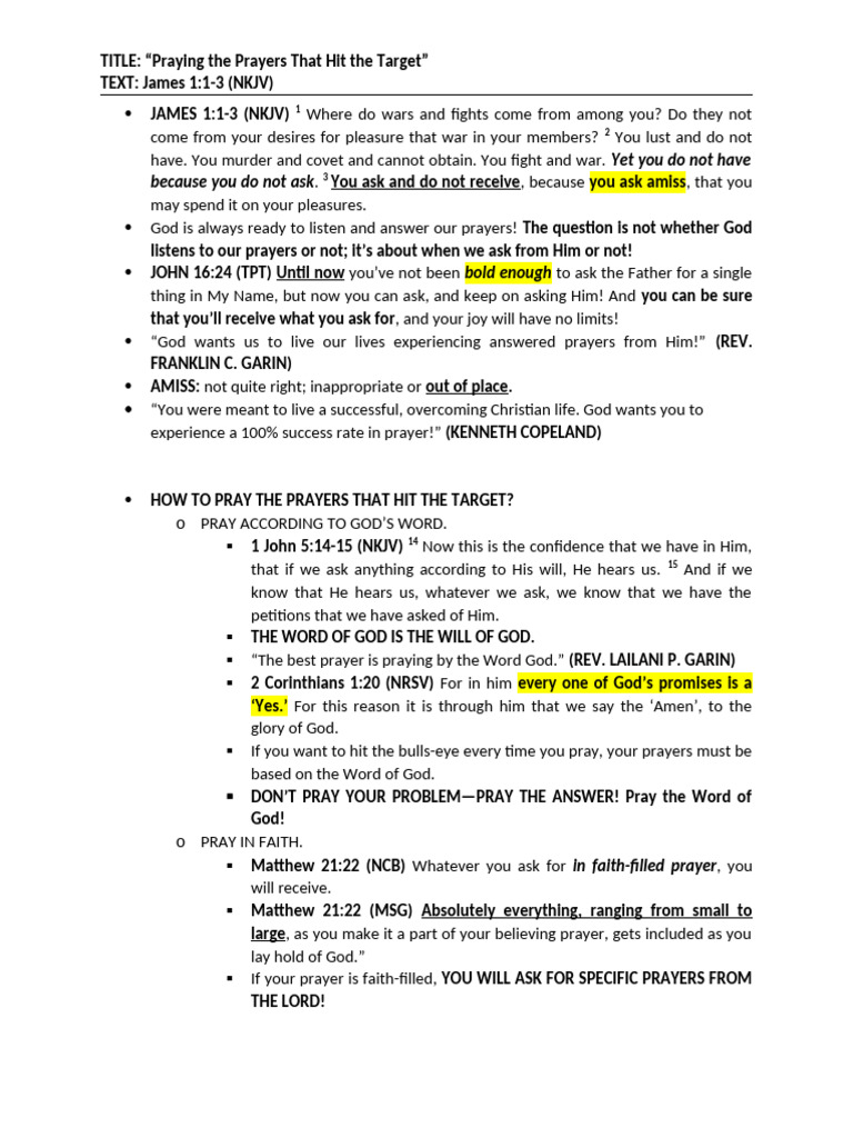 Praying the Prayers that Hit the Target | PDF | Prayer | Faith