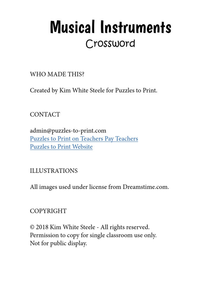 Musical Instruments Crossword YR 4 | PDF | Musical Instruments | Musicology