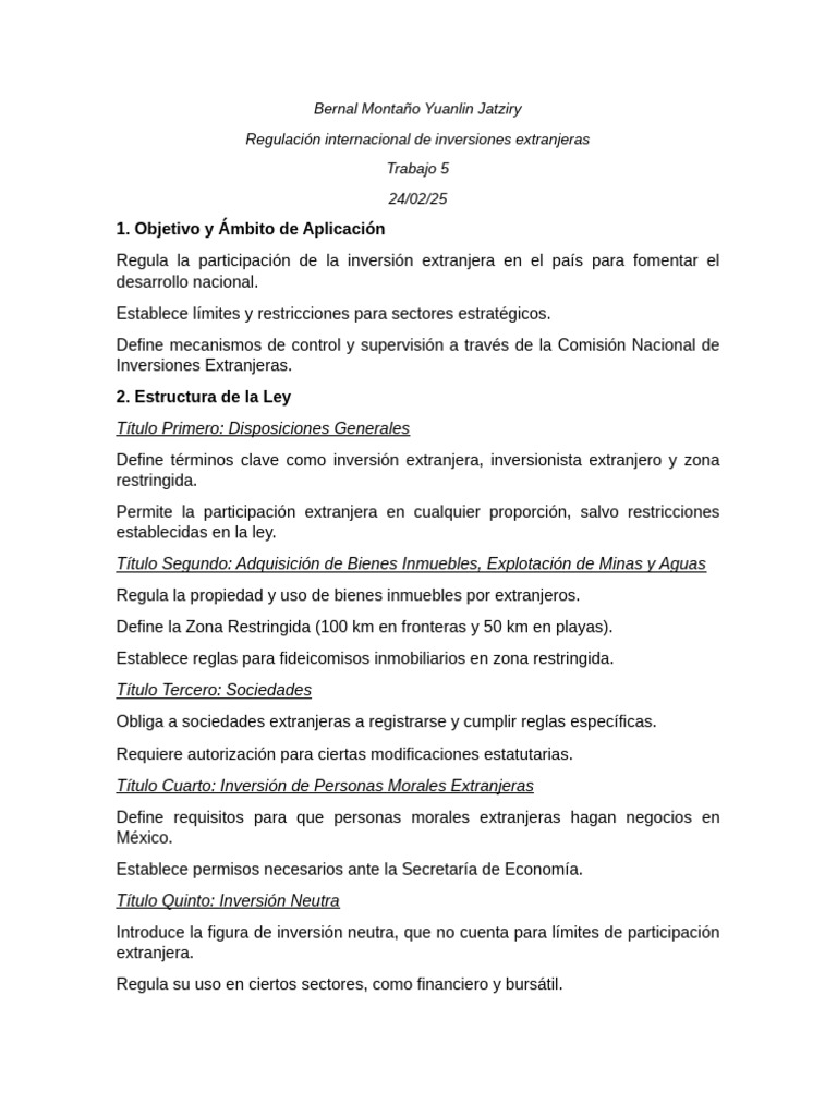 Trabajo 5 | PDF | Inversiones | La inversión extranjera directa