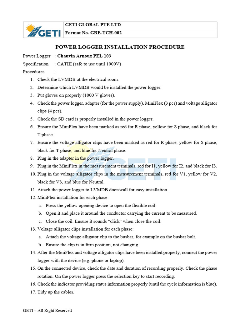 Power Logger 1000 Installation Guide | PDF
