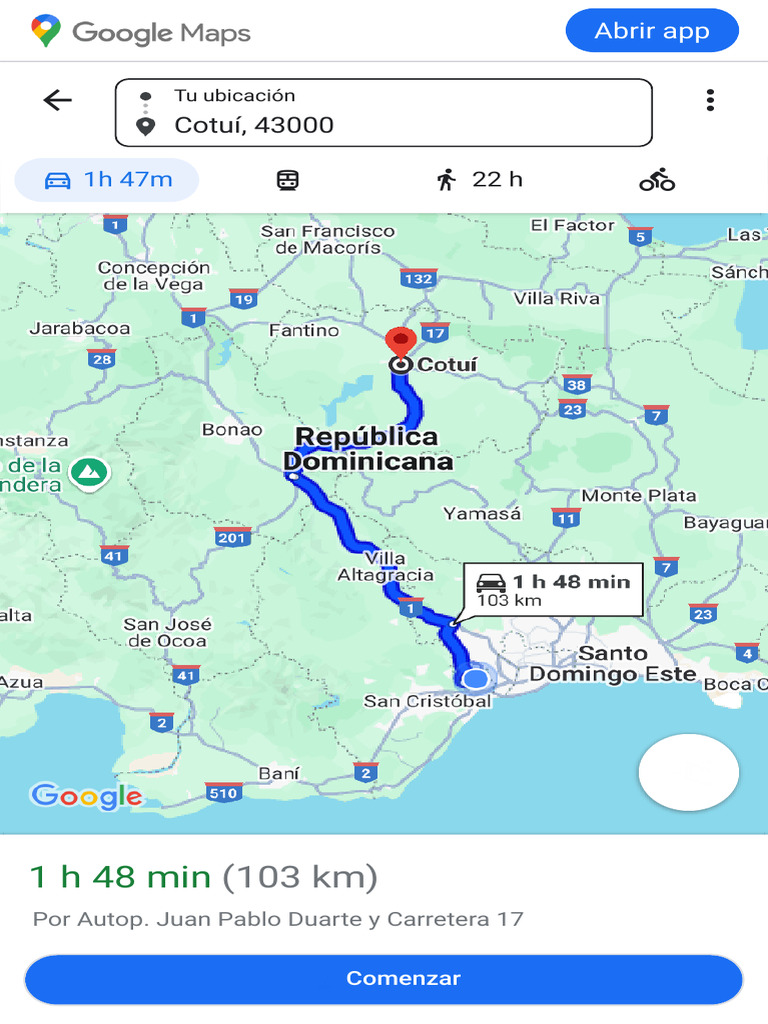 Obtener Instrucciones Sobre Cómo Llegar - de Tu Ubicación A Cotuí ...