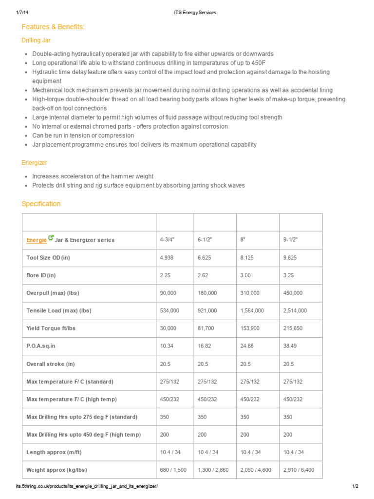 ITS Energie Drilling Jar & Energizer2 | PDF | Mechanical Engineering