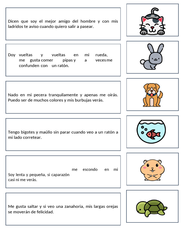 Comprension Lectora Animales Domesticos | PDF