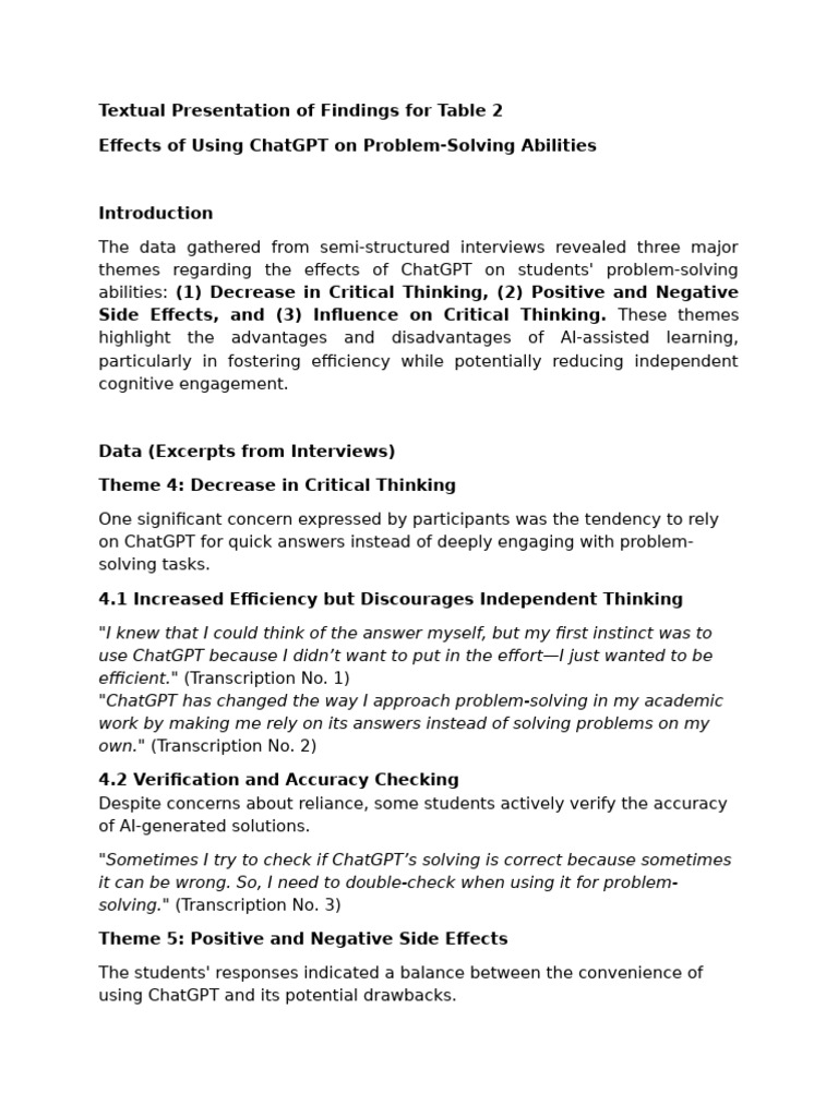 Textual Presentation of Findings For Table 2 | PDF | Intelligence (AI ...