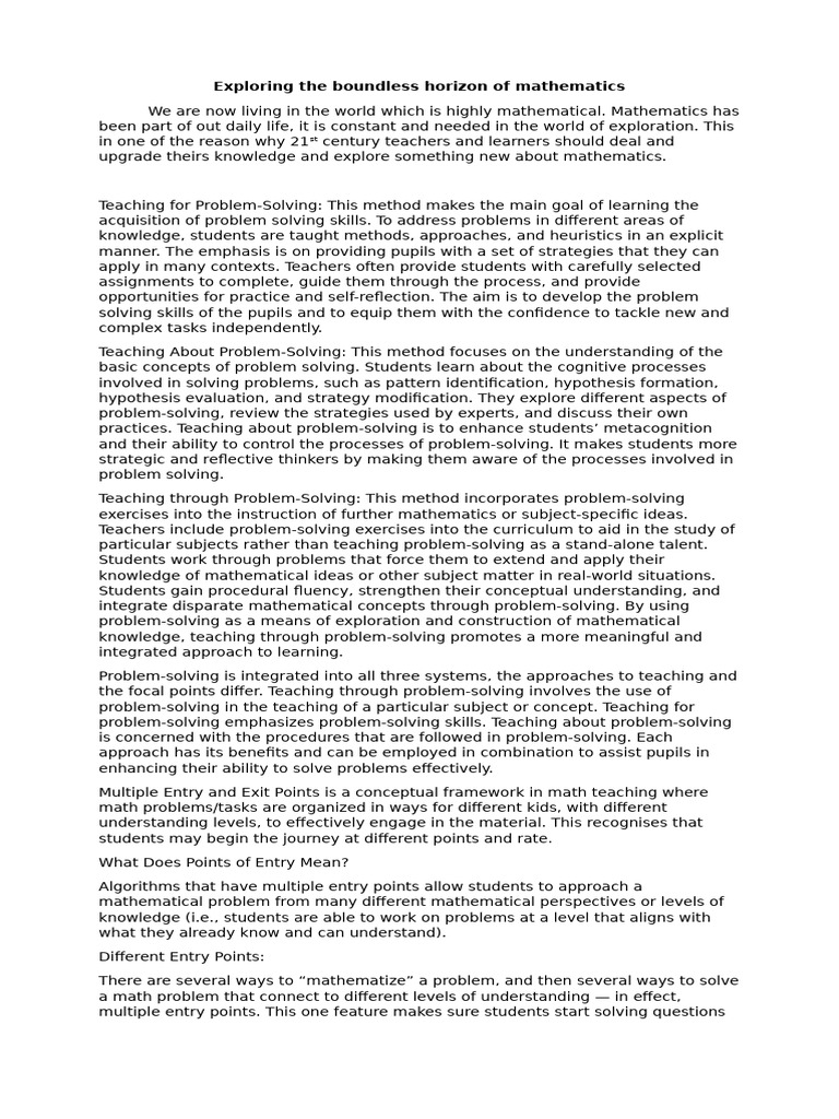 Exploring The Boundless Horizon of Mathematics | PDF | Teaching ...