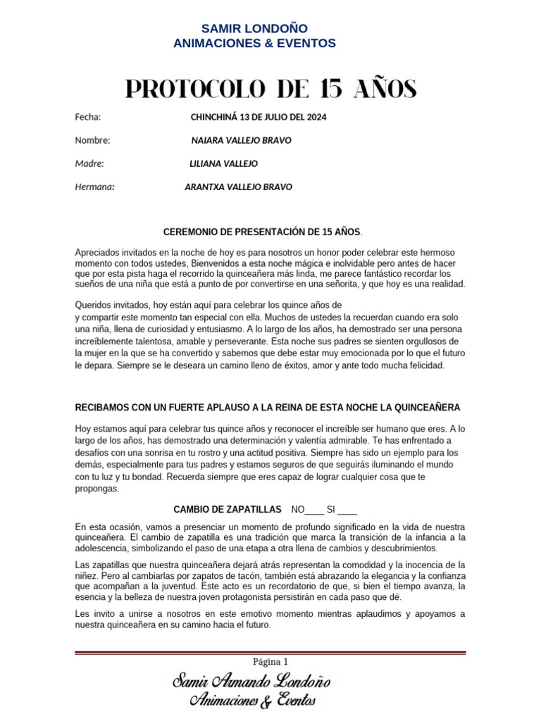 Protocolo 15 Años Base Nuevo 2024 | PDF