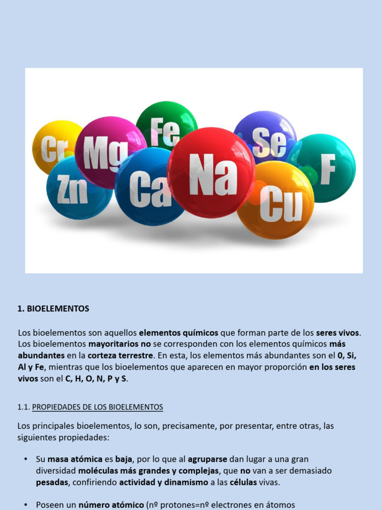 Tema 1.Los Bioelementos. 2º Bach | PDF | Polaridad química | Enlace químico