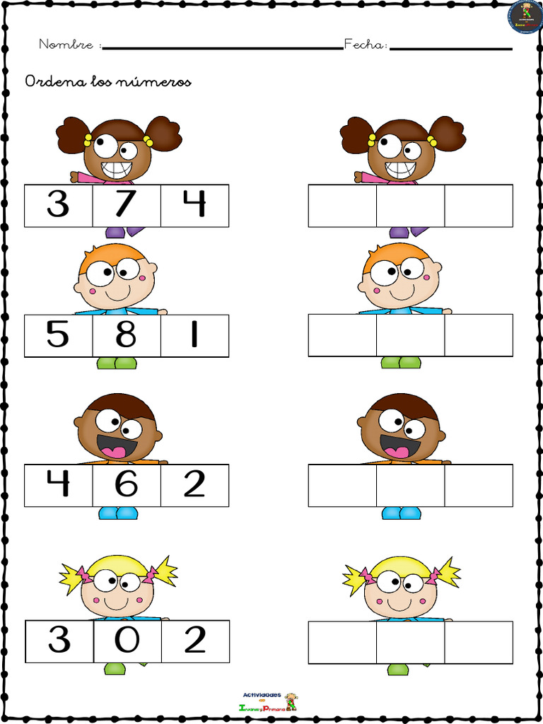 Coleccion de Fichas para Ordenar Numeros Del 1 Al 10 en Color y BN 1 6 ...