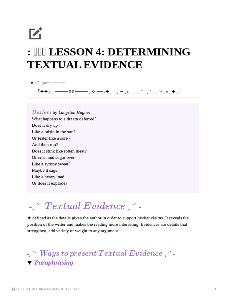 Lesson 4 Determining Textual Evidence | PDF