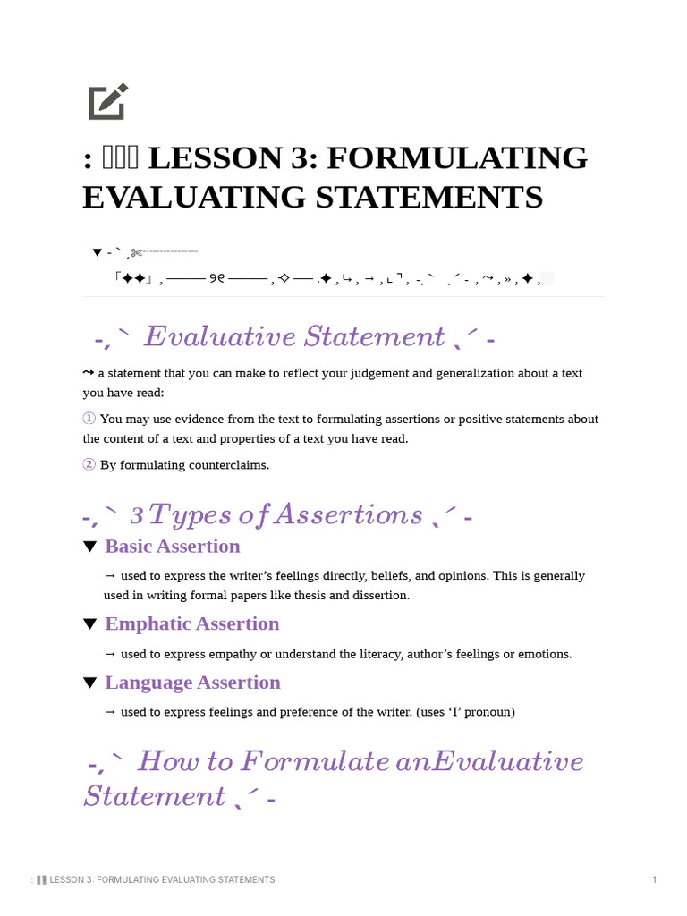 Lesson 3 Formulating Evaluating Statements | PDF
