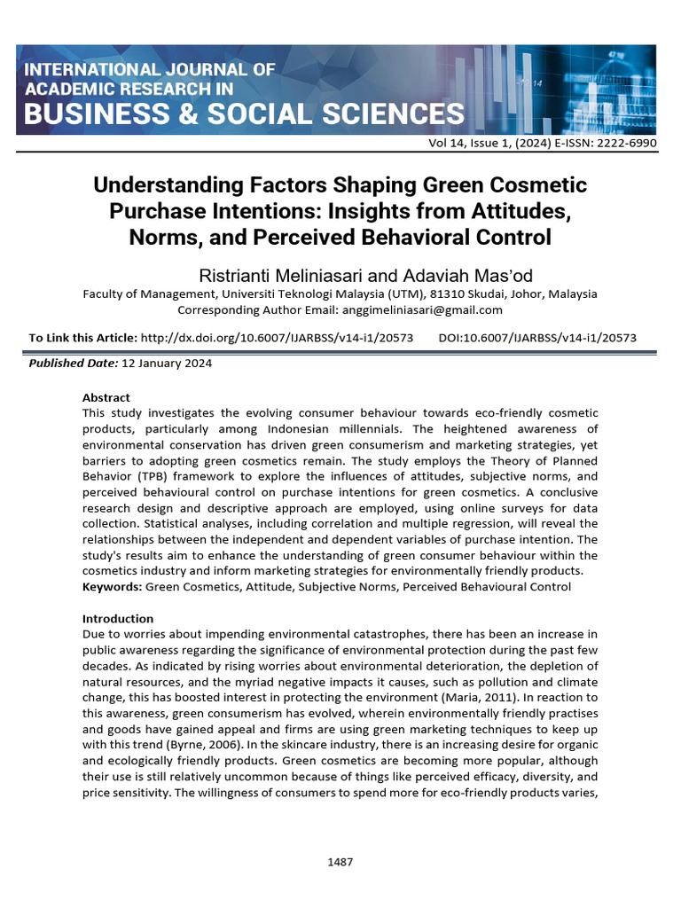 Understanding Factors Shaping Green Cosmetic Purchase Intentions Insights From Attitudes Norms ...