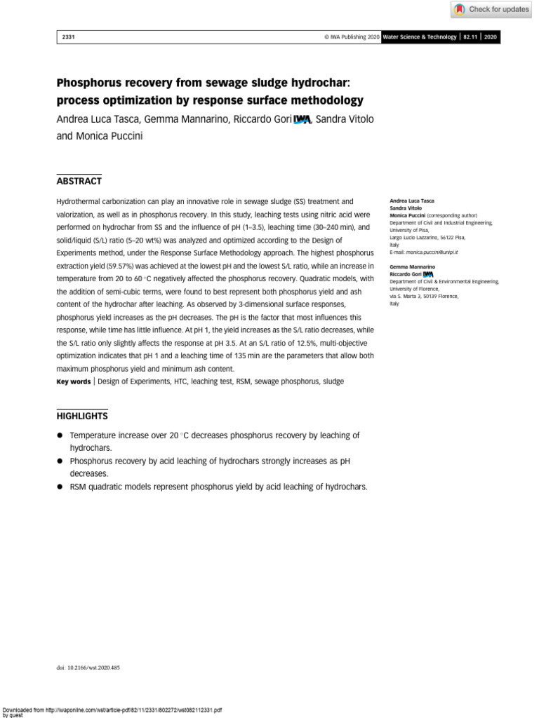 Phosphorus Recovery From Sewage Sludge Hydrochar - Process Optimization ...