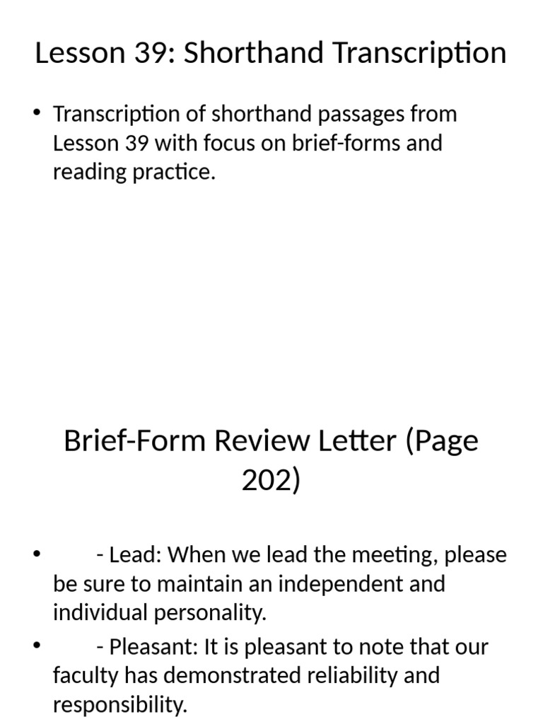Lesson 39 Shorthand Transcription | PDF