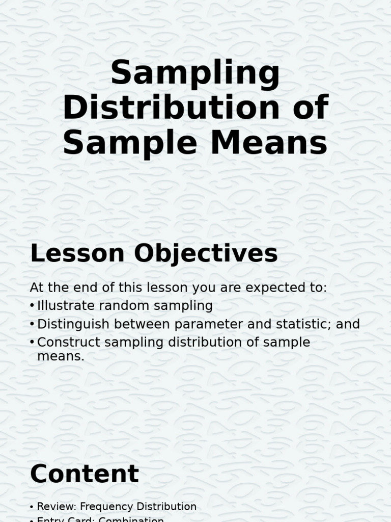 Ppt08. Sampling Distribution of Sample Means | PDF | Mean | Sampling ...