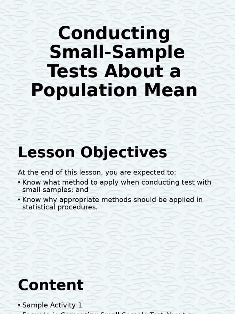 ppt14. Conducting Small-Sample Tests About A Population Mean | PDF ...