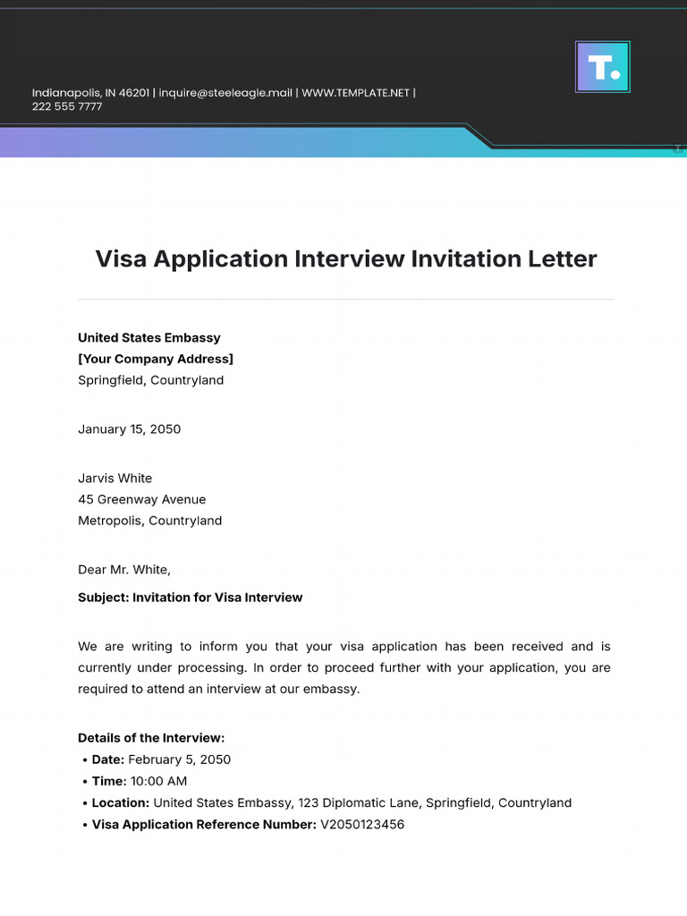 Visa Application Interview Invitation Letter Template | PDF