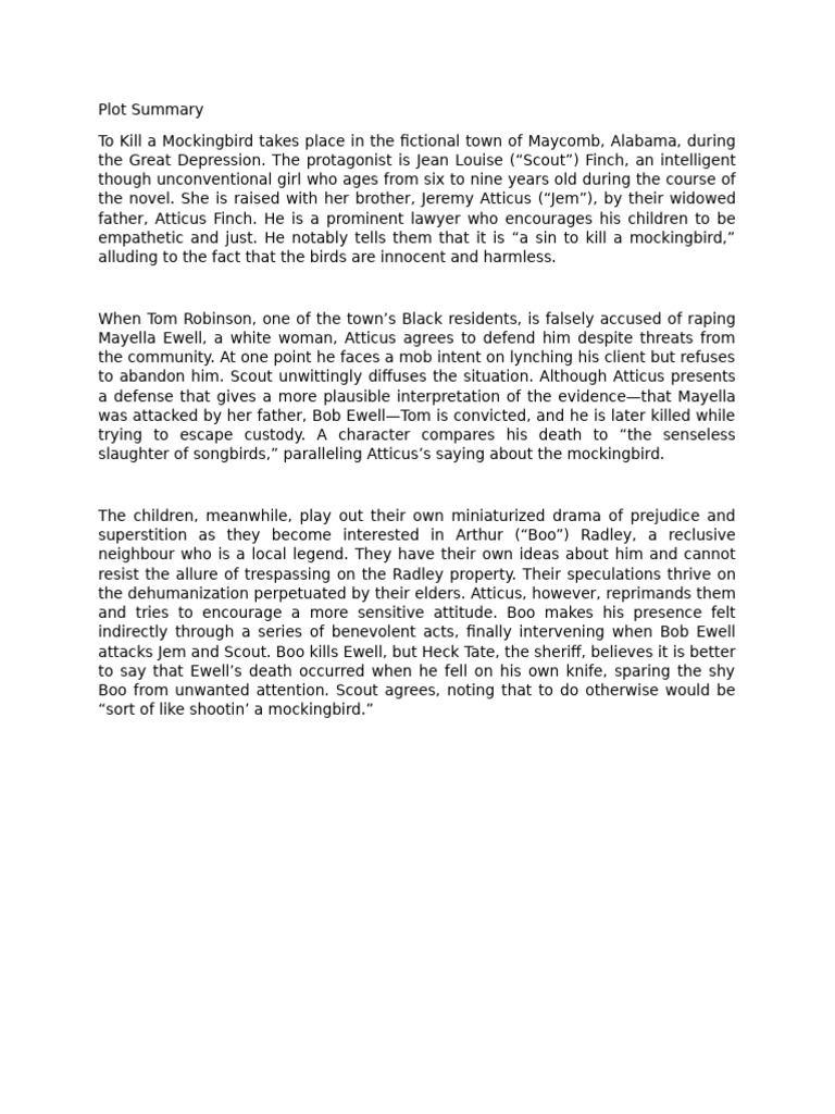 Plot Summary - To Kill A Mockingbird | PDF