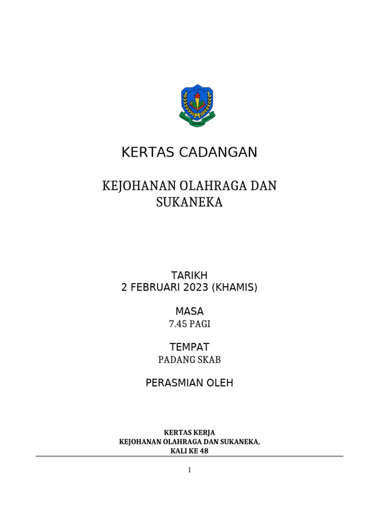 Kertas Kerja Sukan Tahunan SK Alor Besar Tahun 2022 Edited Untuk Hujung ...