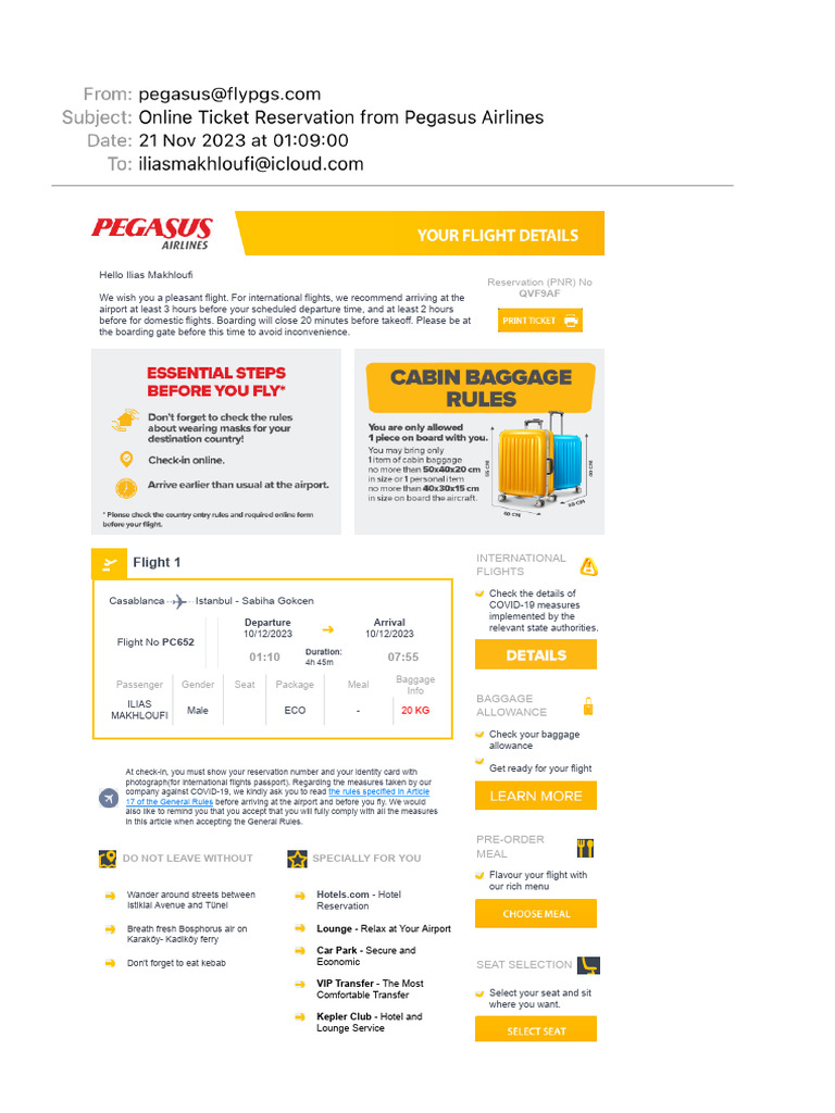 Pegasus Airlines Booking Information | PDF | Airport | Aviation