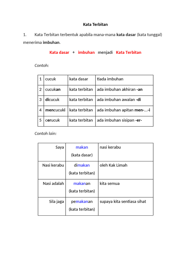 Nota Kata Terbitan | PDF