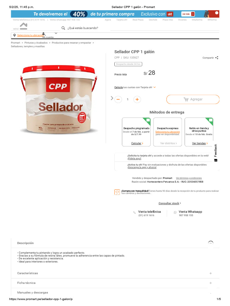 Sellador CPP 1 Galón - Promart | PDF