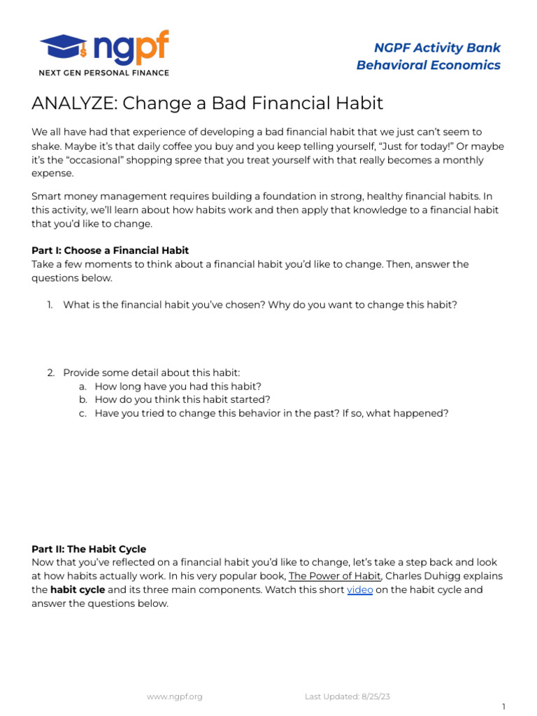 Break Bad Financial Habits Guide | PDF | Habits | Psychological Concepts