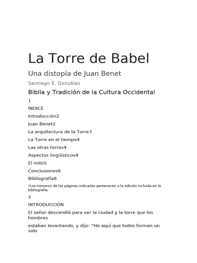 Análisis de "La Torre de Babel" de Benet | PDF