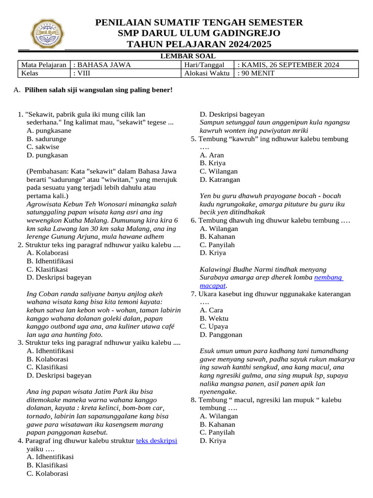 Bahasa Jawa Kls 8 | PDF