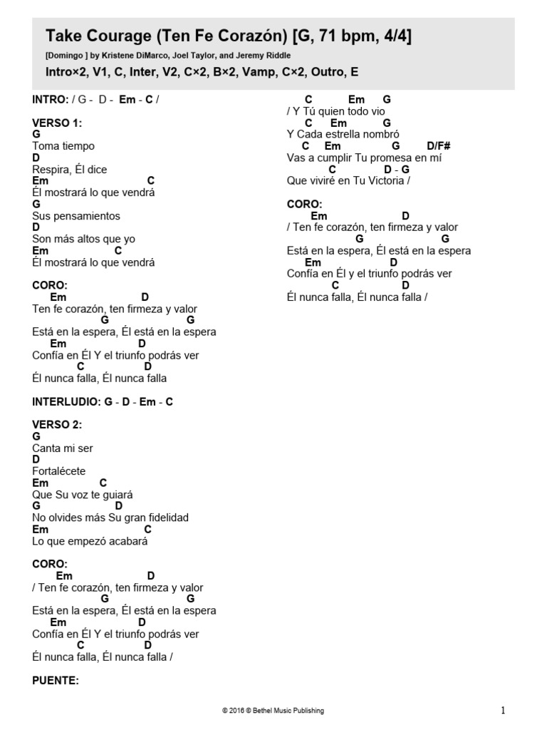 Letra de "Ten Fe Corazón" - Kristene DiMarco | PDF