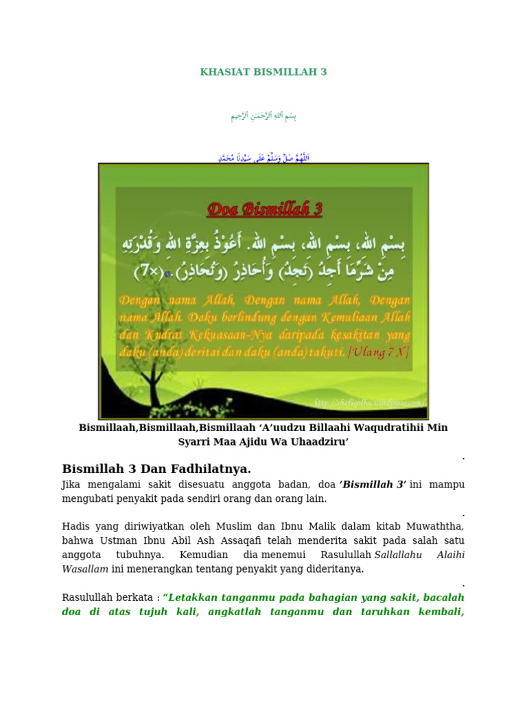 Khasiat Doa Bismillah 3 untuk Penyembuhan | PDF