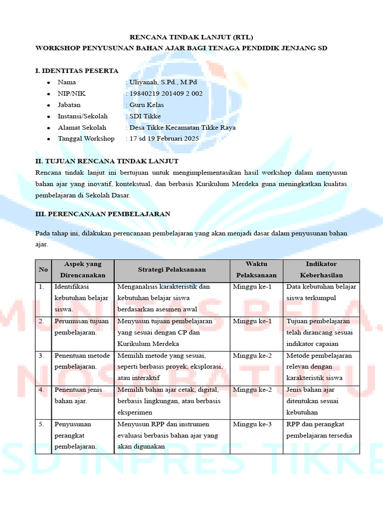 FORMAT RTL Uliyanah_SDI Tikke | PDF