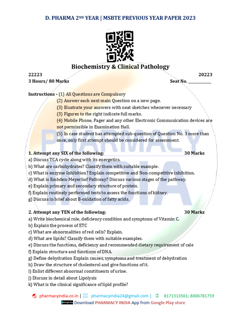 Biochemistry Clinical Pathology 2nd Year MSBTE | PDF | Biochemistry ...