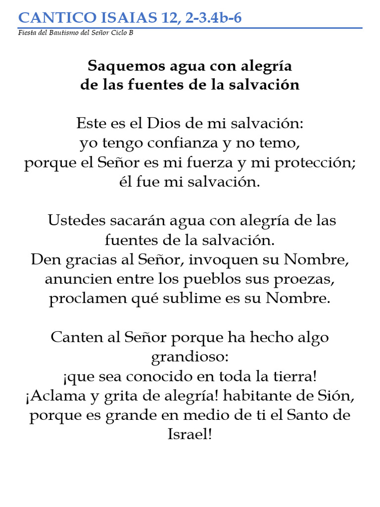 Cantico de Isaias 12, 2-3.4b-6 | PDF