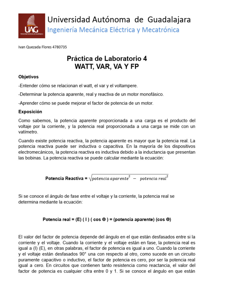 Relación entre WATT, VAR y VA en Motores | PDF | Energia electrica ...