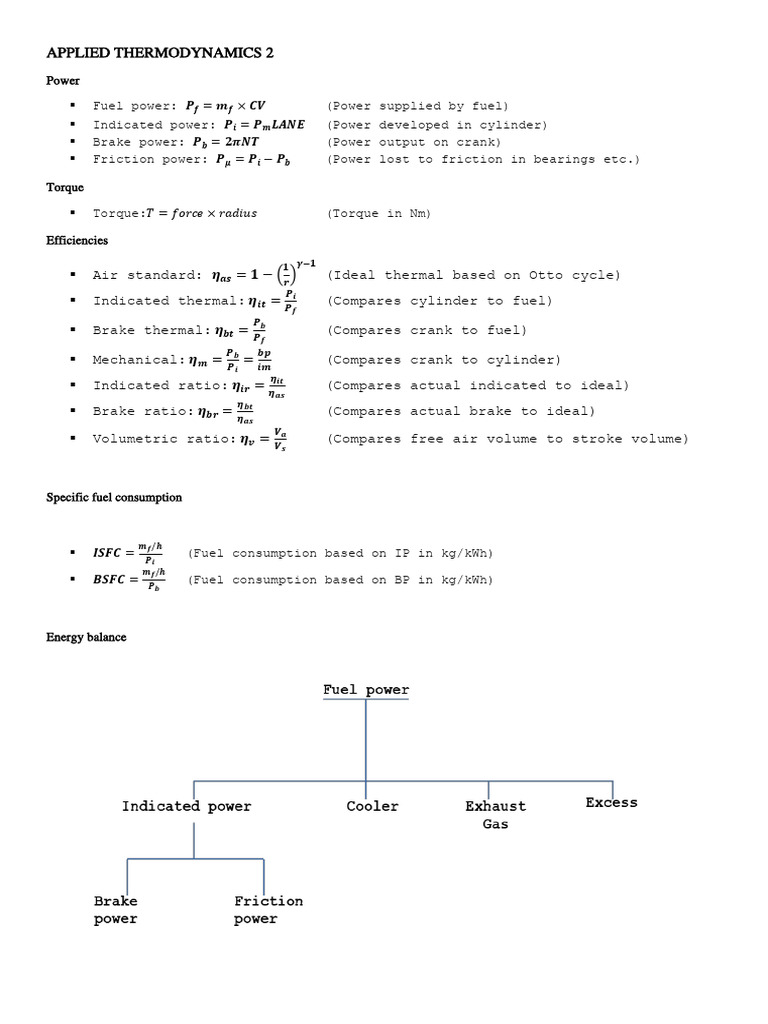 Internal Combustion Engines Formulae | PDF | Rotating Machines | Engines