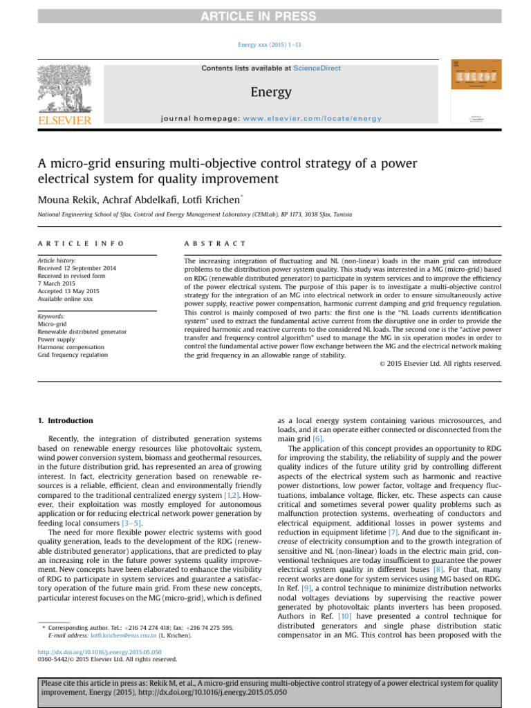 A Micro-Grid Ensuring Multi-Objective Control Strategy of A Power | PDF | Electrical Grid ...
